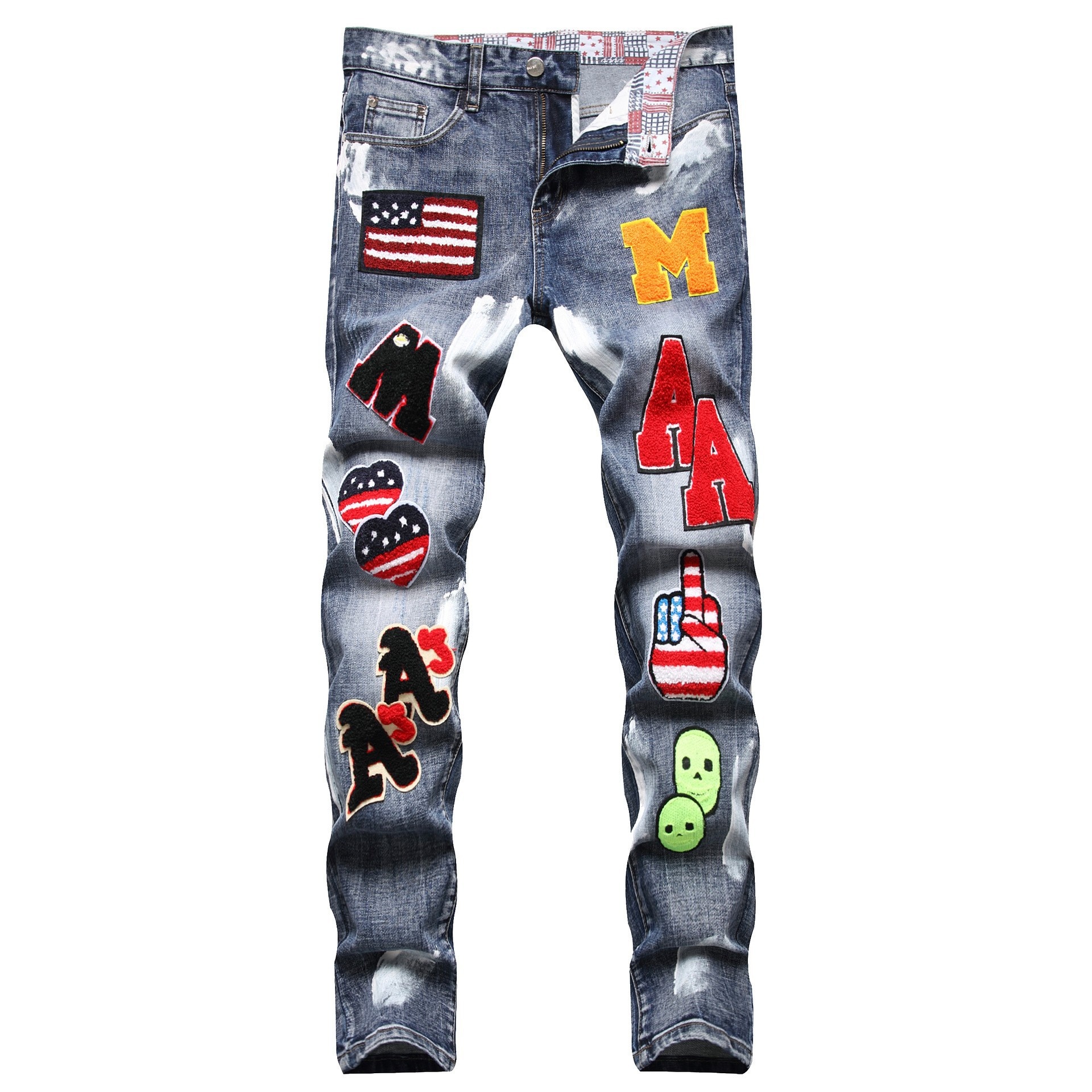 style painted print jeans trend men's jeans Em... – Grandado