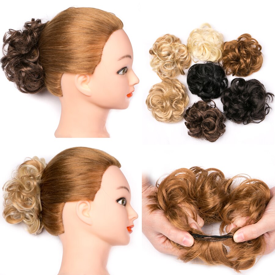 Verves tjejer lockigt scrunchie chignon med gummib... – Grandado
