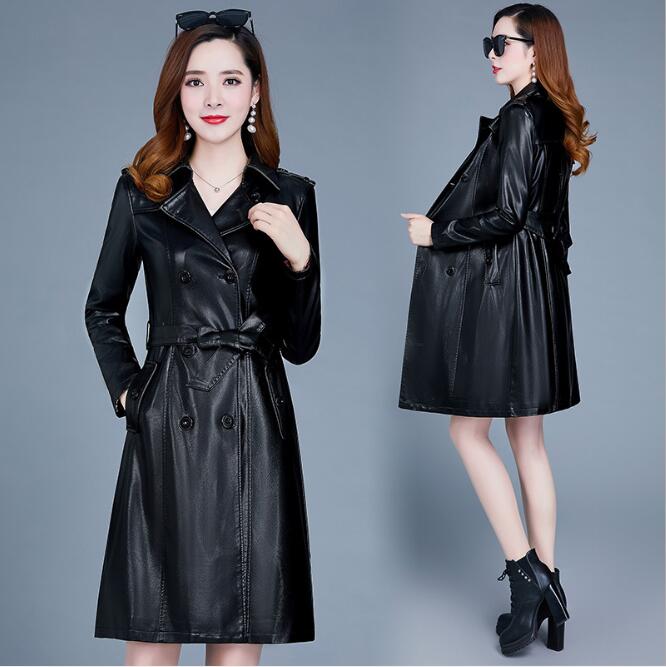 Women Sheepskin PU Leather Jacket Belt Gothic Blac... – Grandado