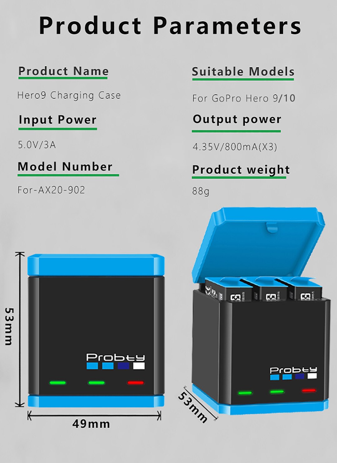1850 mAh battery for GoPro Hero 10 3 ways LED char... – Vicedeal