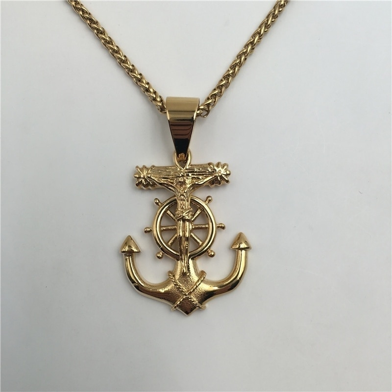 Cross Rudder Anchor Pendant Necklace Gold-plated J... – Vicedeal
