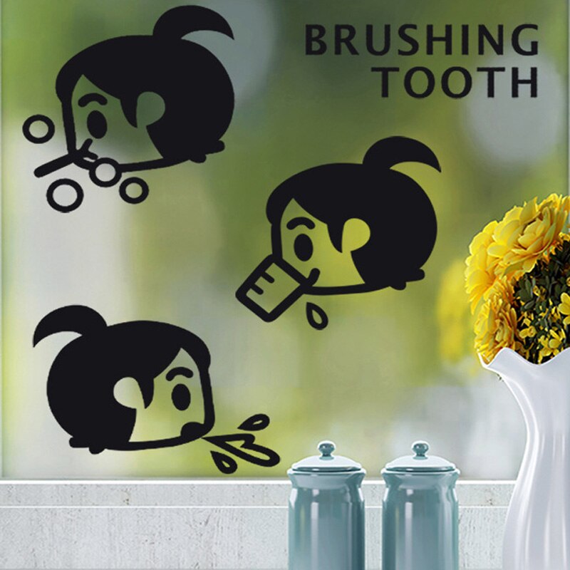 Cartoon Little girl brushing tooth Wall Sticker Ho... – Grandado