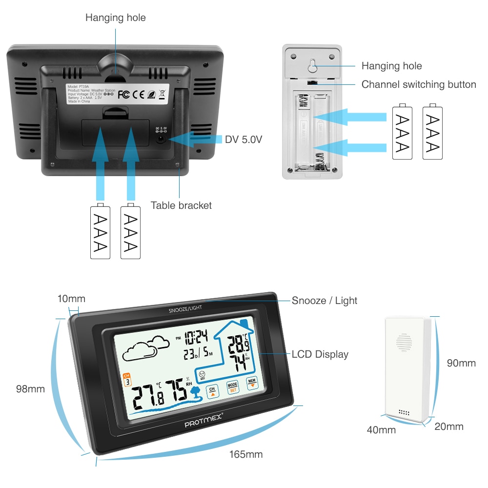 Protmex PT19A Weather Station Wireless Indoor Outd... – Vicedeal