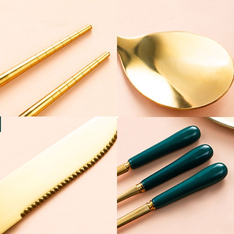 Groen gouden bestekset spiegel kleurrijke bestekse... – Vicedeal