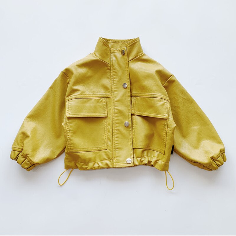 Babyinstar Girl Faux Leather Jackets Yellow Leathe... – Grandado