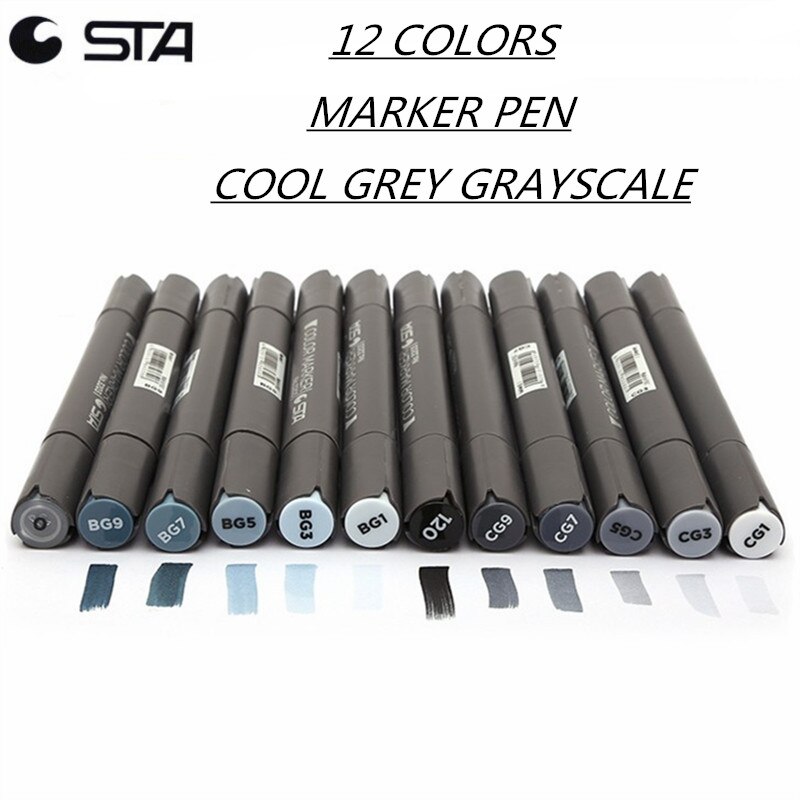 Marker Pen 12 Colors Grey Colors Art Markers Doubl... – Vicedeal