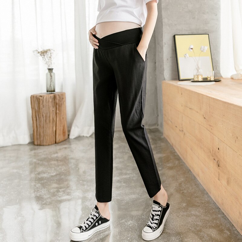 Maternity Pants Cotton Linen Low Waist Belt Pants ... – Grandado