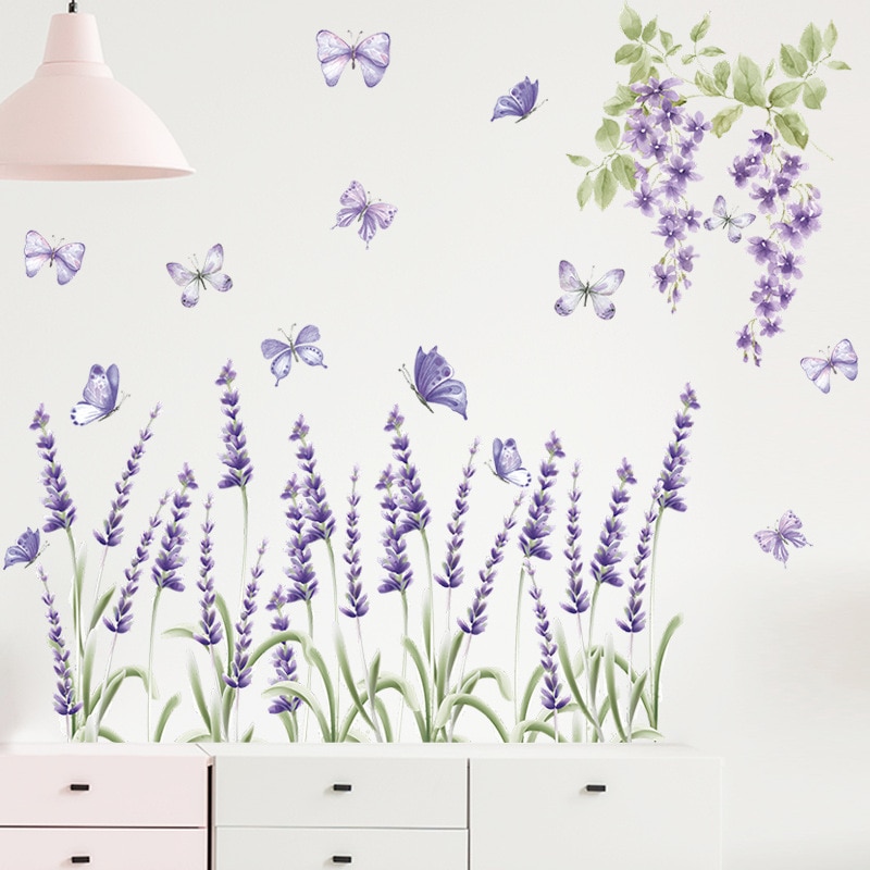 Romantic Purple Lavender Flower Wall Sticker Bedro... – Grandado