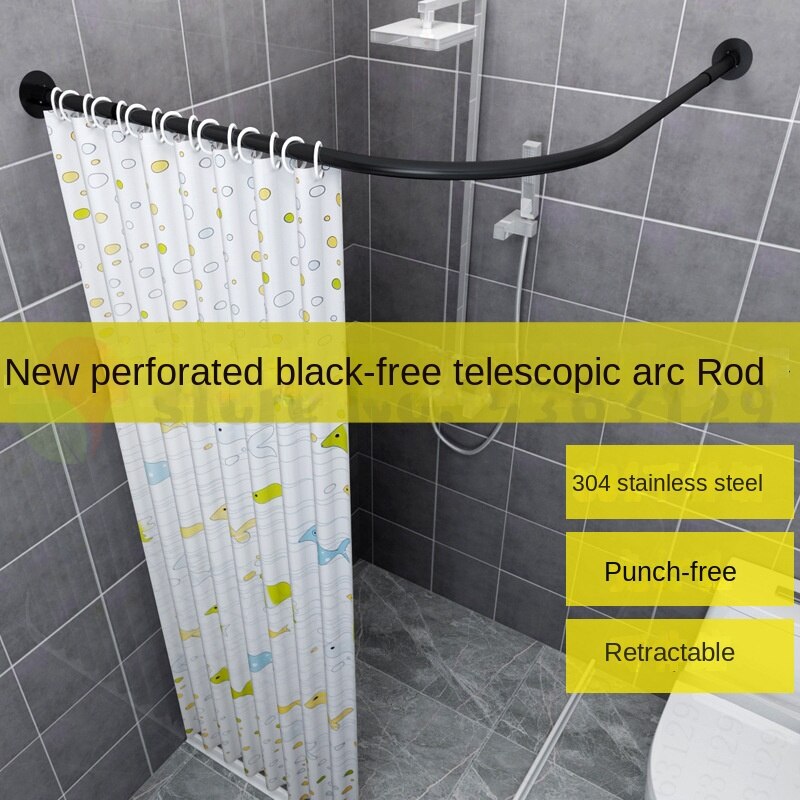 Extendable Corner Shower Curtain Rod Pole Black St... – Grandado