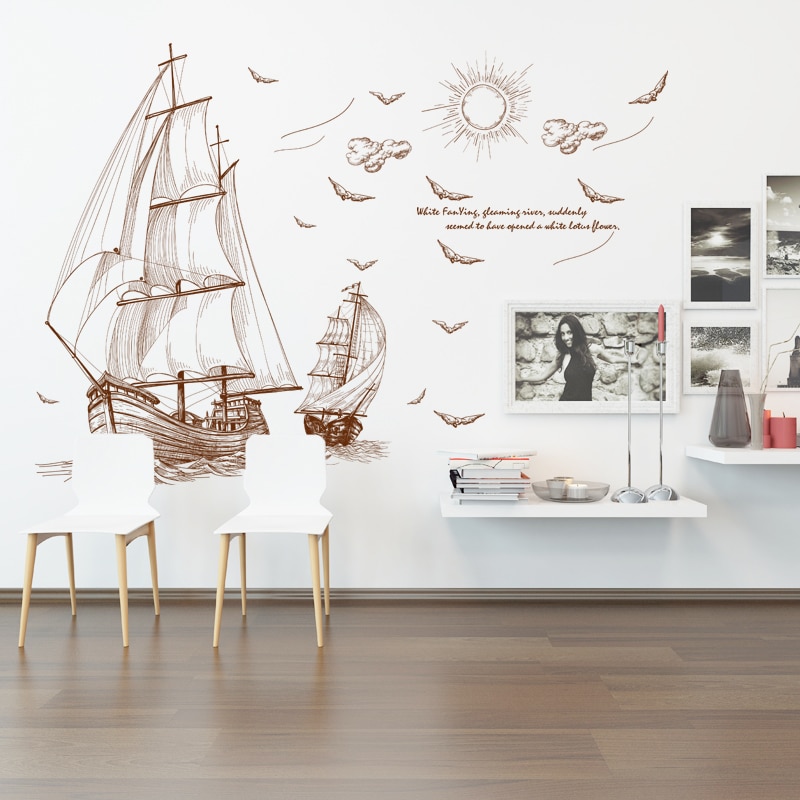 Retro Beautiful style Sailing trip Wall Sticker PV... – Grandado