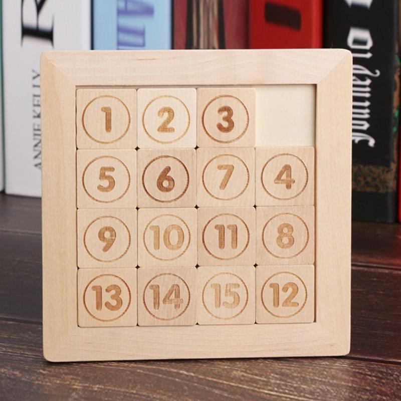 15 Sliding Tiles Math IQ Game Toys Wooden Brain Ga... – Grandado