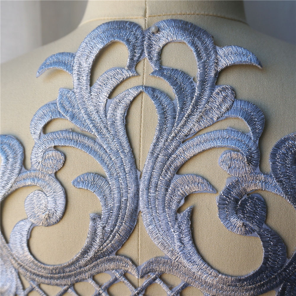 Silver Baroque Fabric Appliques Hollow Grid Noble ... – Grandado