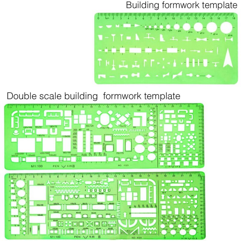 9 Pieces Geometric Drawing Templates Green Buildin... – Grandado