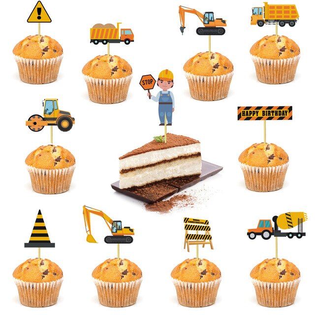 Construction Theme Party Cake Toppers Engineer Car... – Grandado
