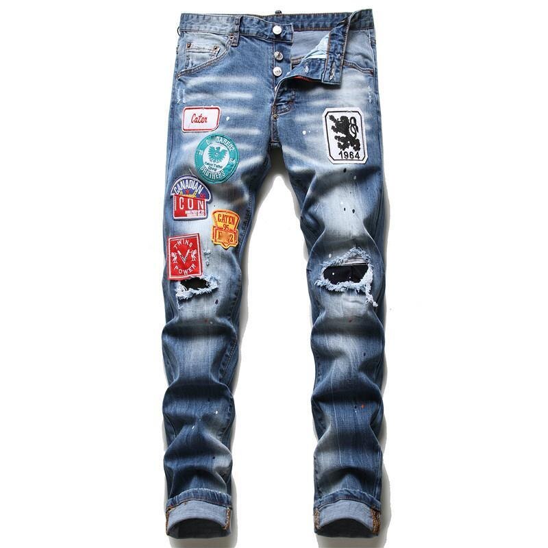 Mode Badge Patchwork Mannen Jeans Hip Hop Stretch ... – Vicedeal