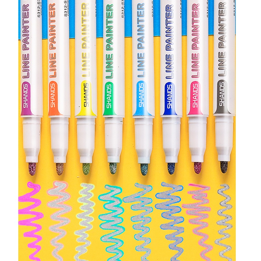 8 different Glitter Color Line Painter Pen Set Art... – Grandado