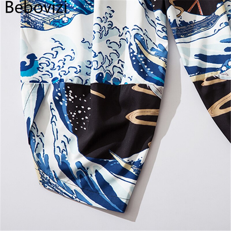 Bebovizi Japanese Waves Crane Print Kimono Pants W... – Grandado