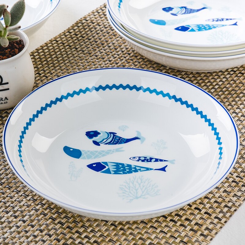 8inch, real bone china pasta plate, fish deisng, p... – Vicedeal