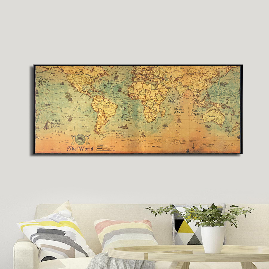 Retro World Map Nautical Ocean Route Map HD Printi... – Vicedeal