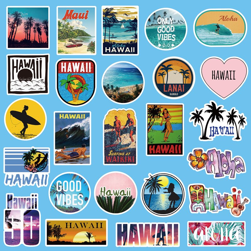50PCS Outdoor Hawaii Surfing Stickers Summer Sport... – Grandado