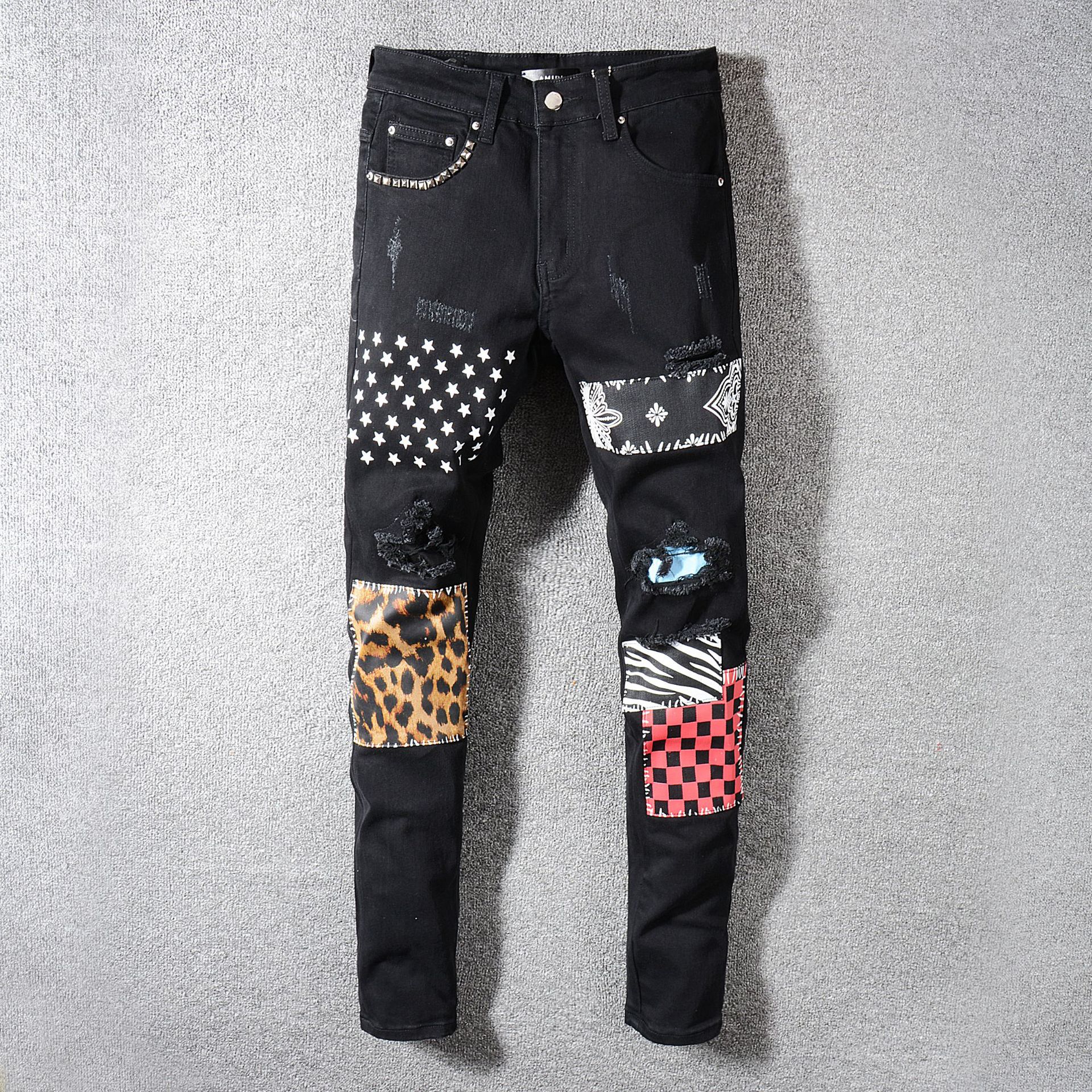 SEVEYFAN Men's Skinny Ripped Printed Jeans Pat... – Grandado
