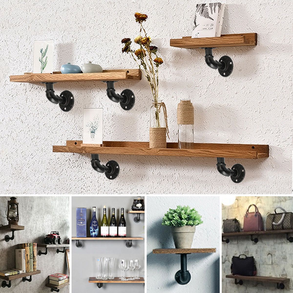4Pcs Black Iron Industrial Pipe Shelf Bracket Hold... – Vicedeal