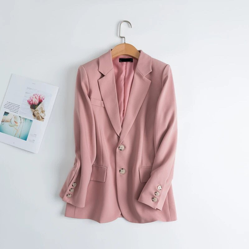 Pink Chic Blazer Suits Women Solid Colors Single B... – Grandado