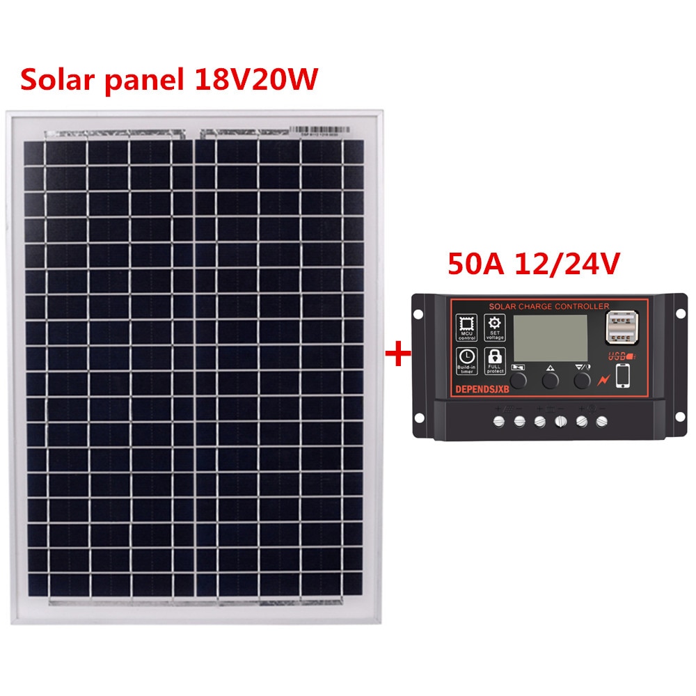 Solar Panel 18V 20W Black Solar Panels + 12V/24V S... – Vicedeal