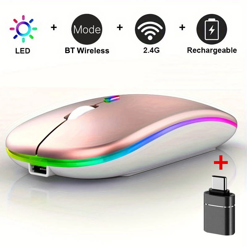 LED Wireless Mouse Bluetooth-compatible 2.4GHz Sli... – Grandado