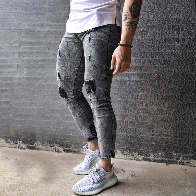 Mens Skinny Ripped Jeans Gym Super Stretch Fitness... – Vicedeal