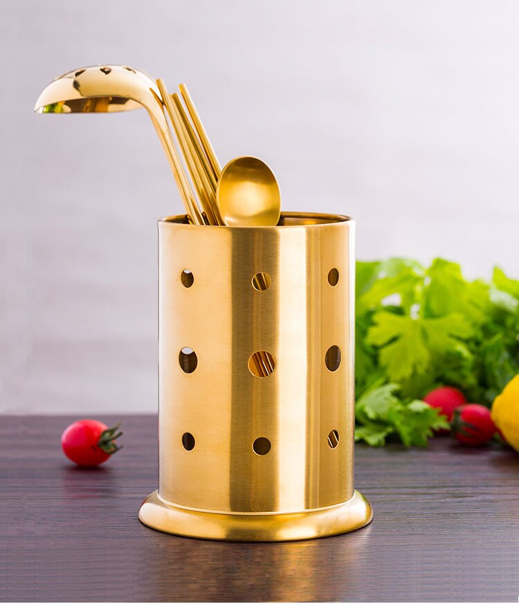 Golden Utensil Storage Jar Kitchen Chopsticks Spoo... – Vicedeal