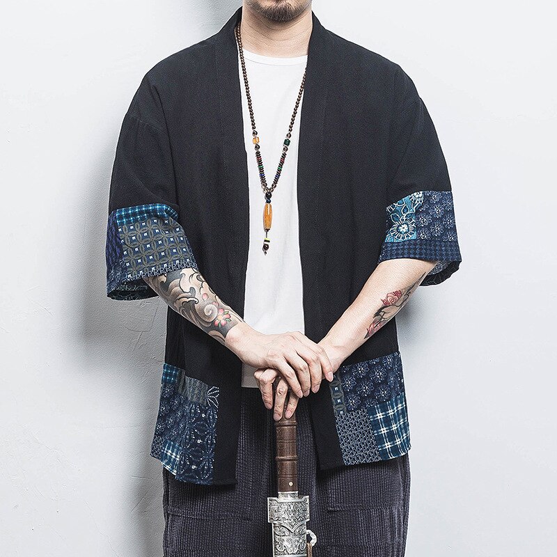 Man Sleeve Shirt Kimono traditional Cardigan vinta... – Vicedeal