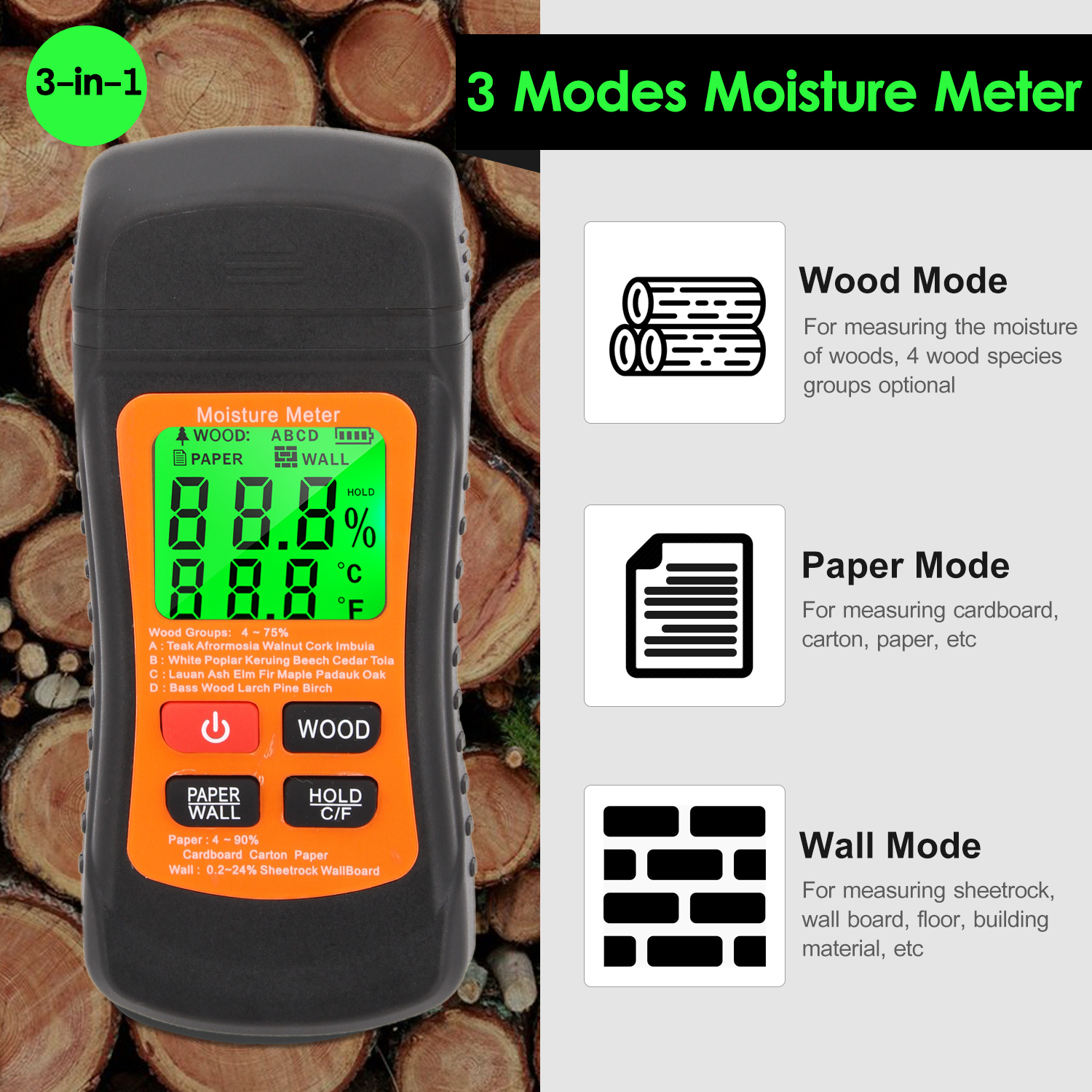 Hout Papier Vochtmeter Lcd Digital Muur Vochtige V... – Vicedeal