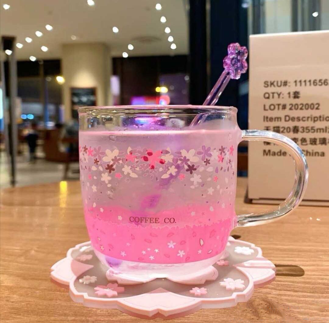 Cute cherry blossom glass coffee cup men and women... – Grandado