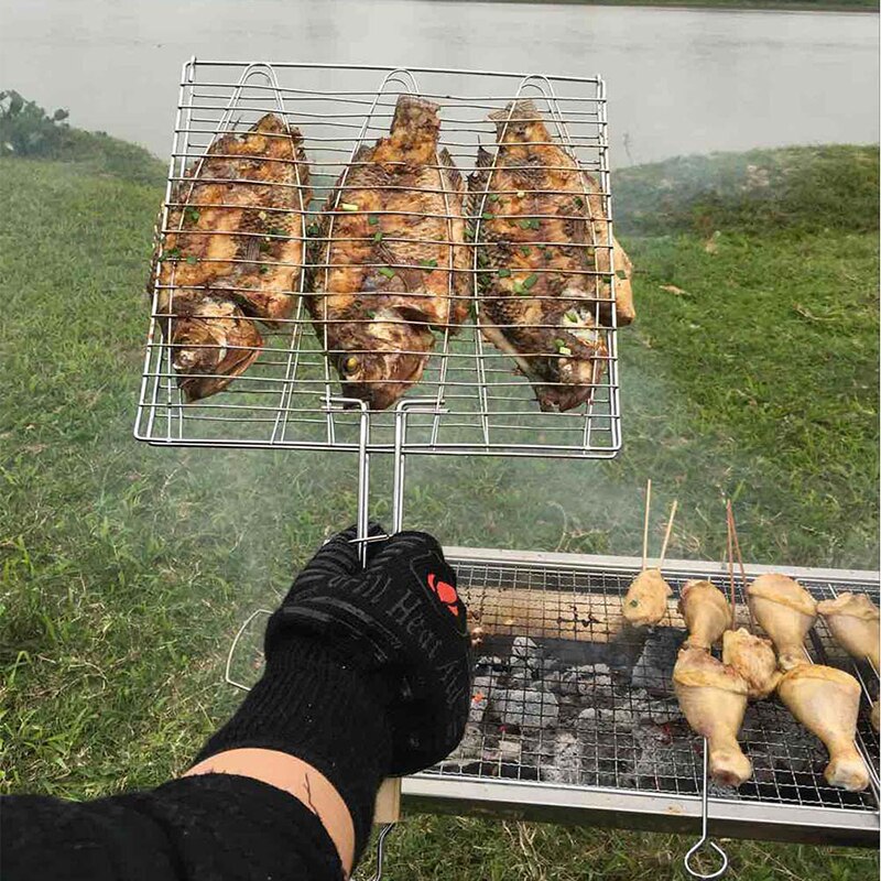 Non-stick Triple Fish Grilling Basket Outdoor BBQ ... – Vicedeal