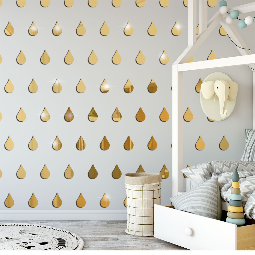 100 Pcs Raindrop Acrylic Mirror Wall Stickers Bedr... – Grandado
