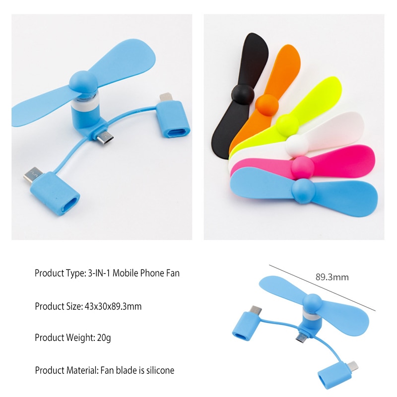 USB Fan 3-in-1 Mini Cell Phone Fan For Micro USB A... – Grandado