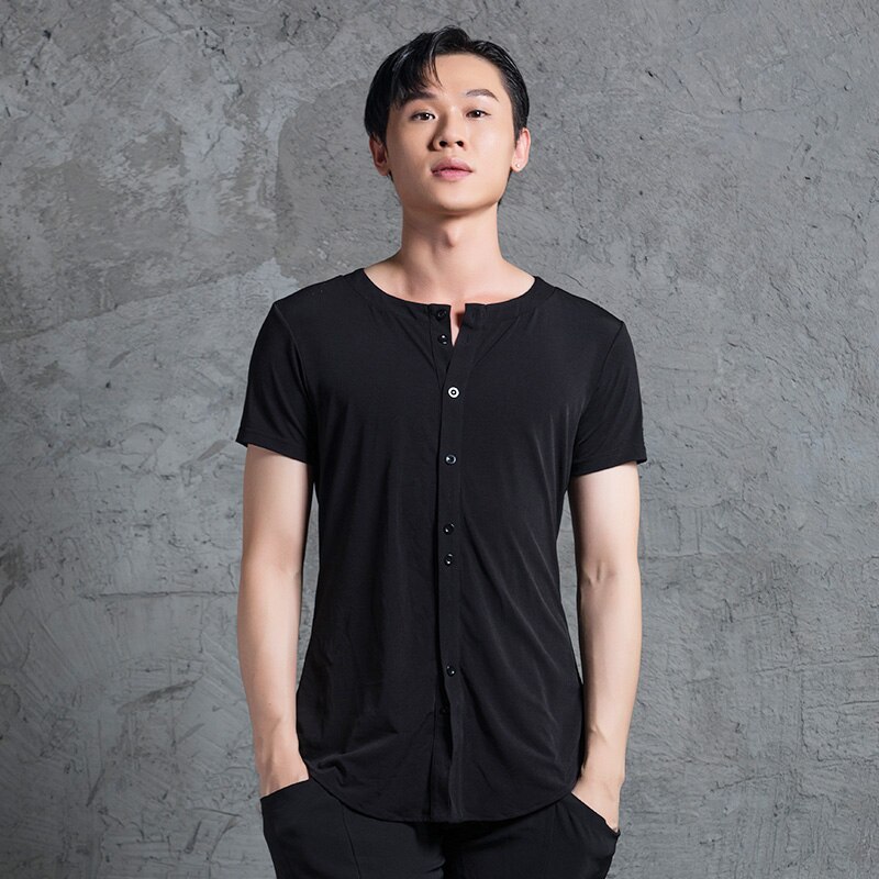 Male Latin Dance Costumes Black Short Sleeve Tops ... – Grandado