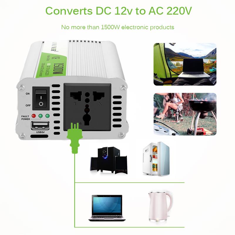 Onever dc 12v til ac 220v 1500w strømomformer in... – Grandado