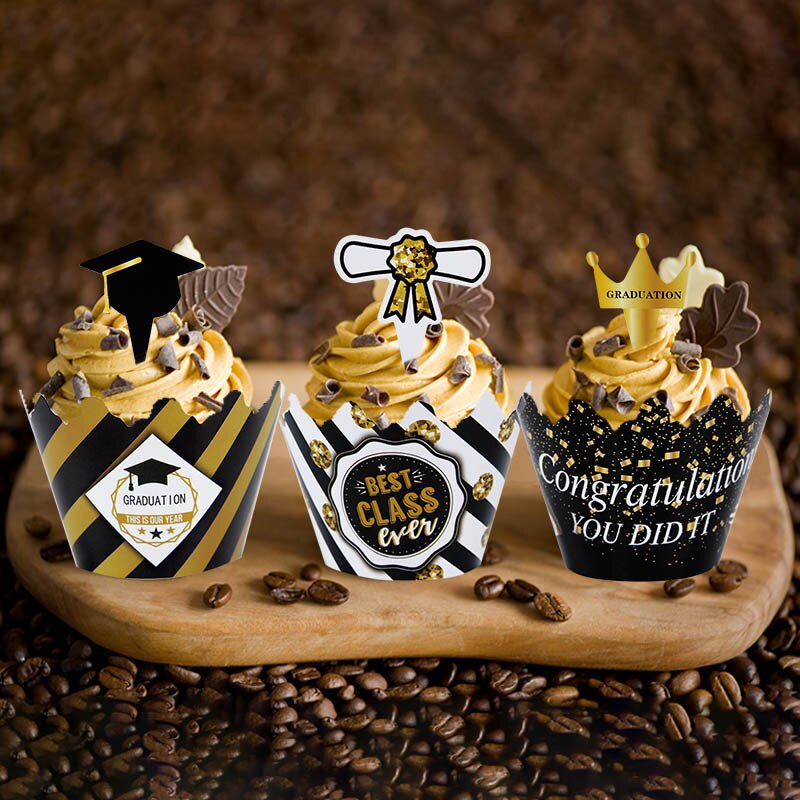 24pcs/set Graduation Party Cupcake Wrappers with C... – Vicedeal