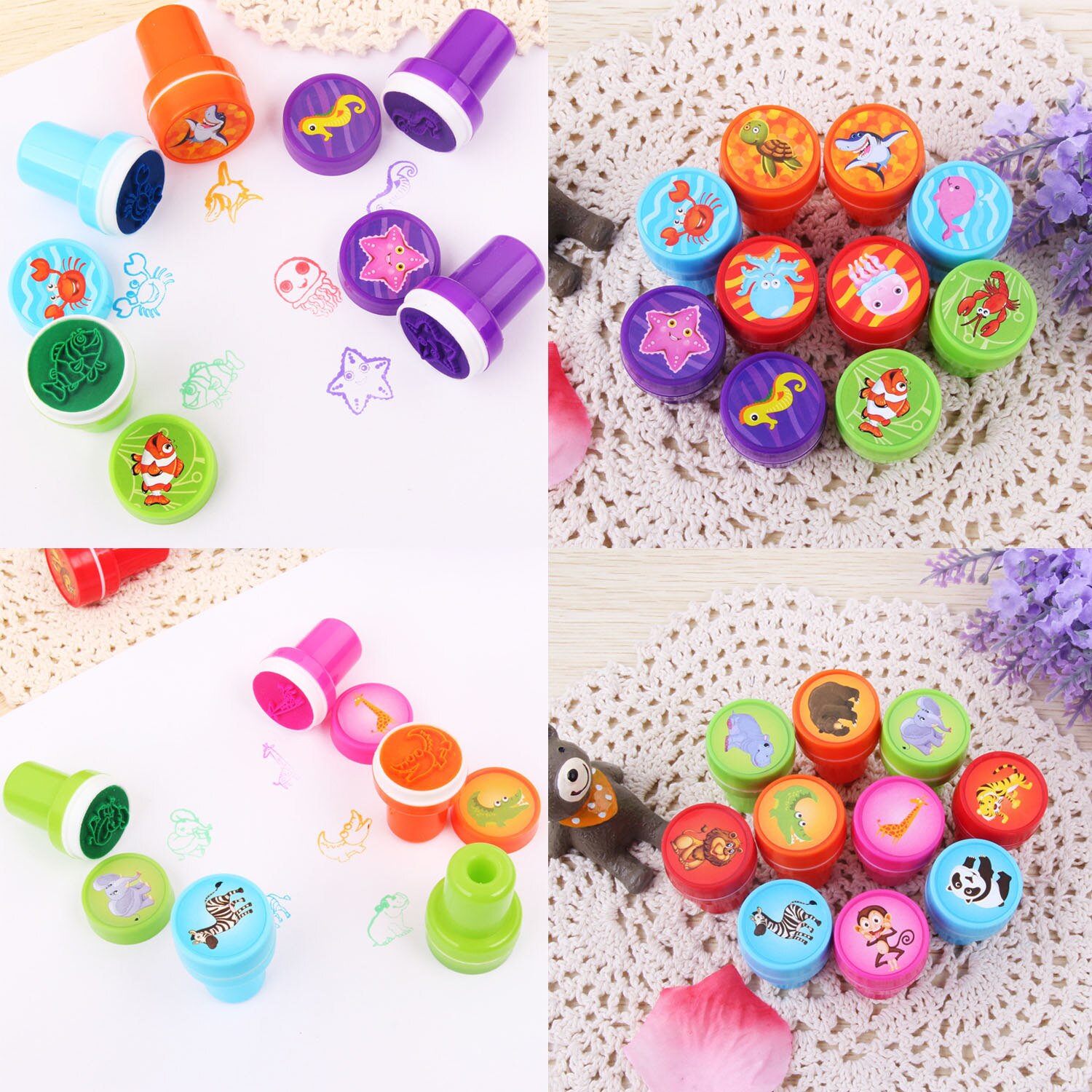 20pcs Kids Cartoon Animal Fruit Vegetable Self-ink... – Grandado