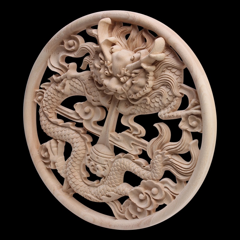 European Decals Carved Dragon Disc Door Flowers an... – Grandado