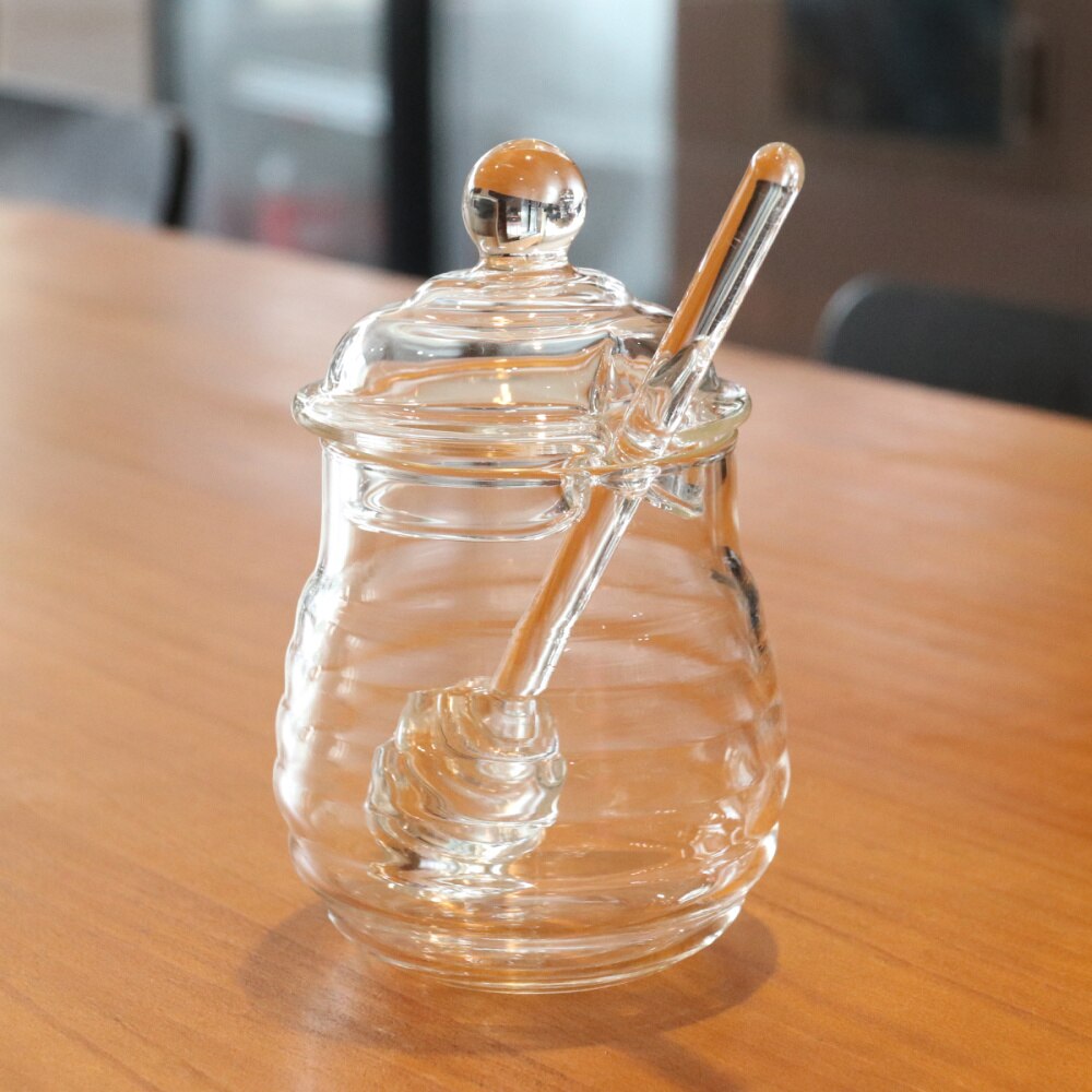 250ml Glass Honey Pot Clear Jam Jar Set with Dippe... – Vicedeal
