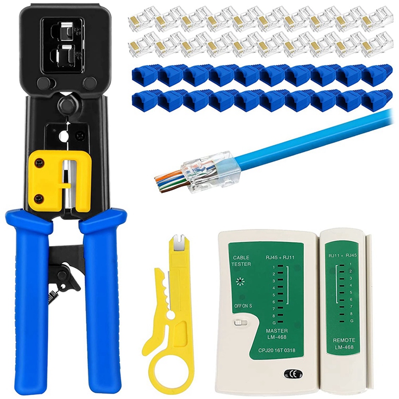 RJ45 Crimp Tool Kit Pass Thru Cat5 Cat5E Cat6 RJ45... – Vicedeal