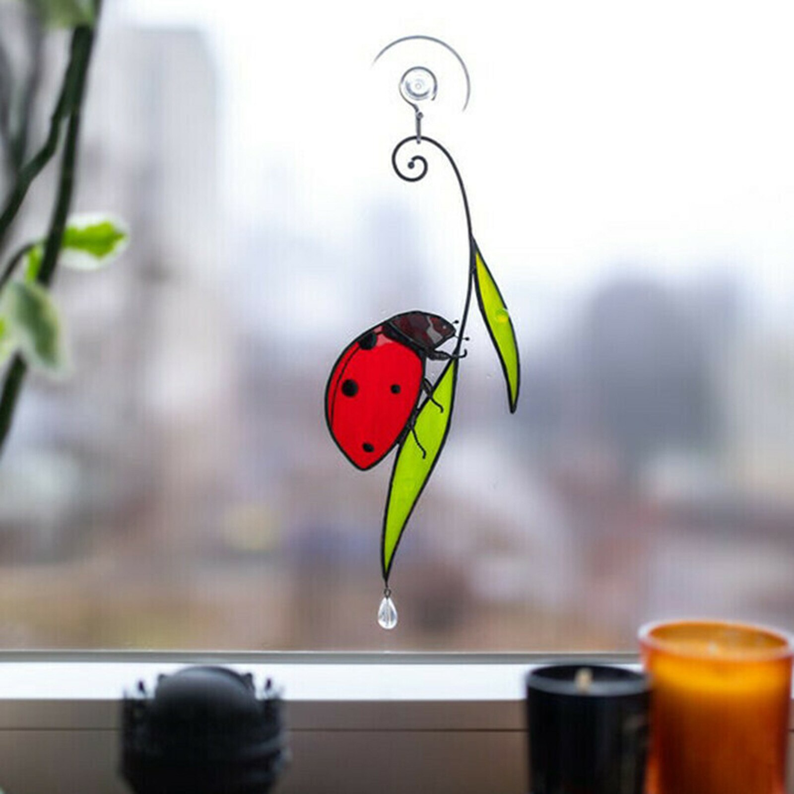 Lady Bug Suncatcher Stained Glass Window Opknoping... – Vicedeal