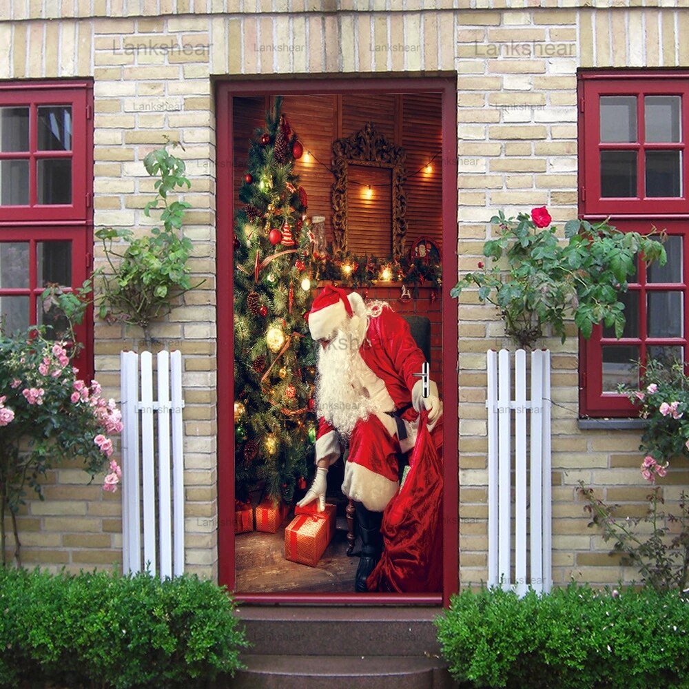 Christmas Door Sticker 3D Door Decoration Santa Cl... – Grandado