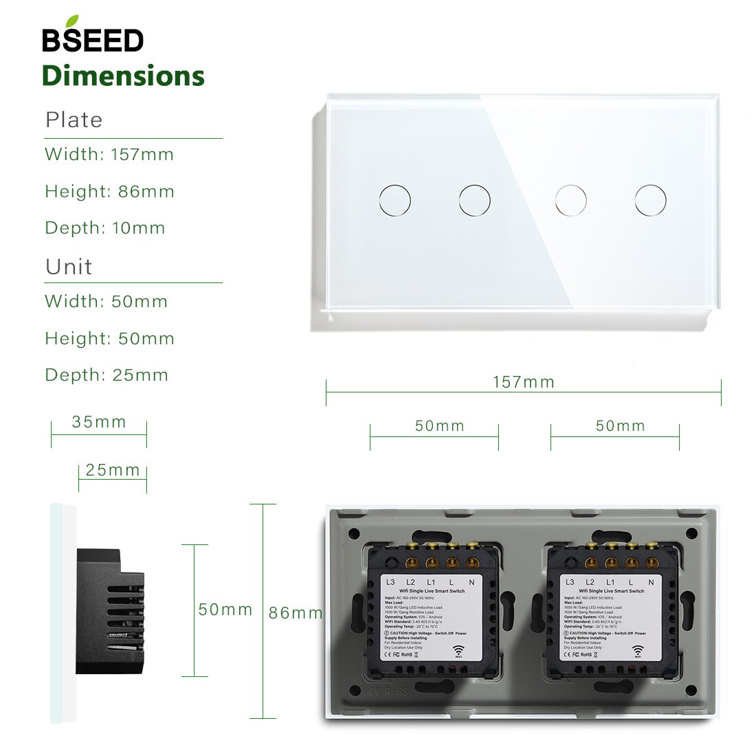 BSEED WIFI Double 2Gang 1way Light Switches Smart ... – Grandado