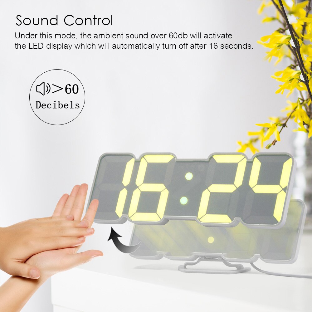 Voice Control 3D LED Digital Wall Clock Remote Con... – Vicedeal