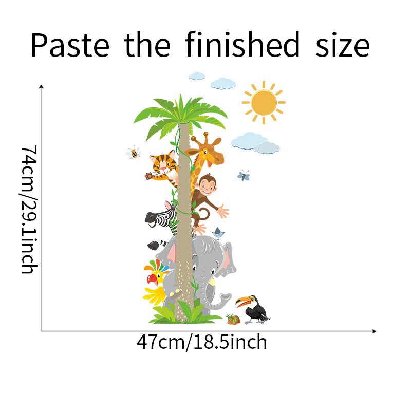 Cartoon Animals Coconut Tree Wall Stickers Green L... – Grandado