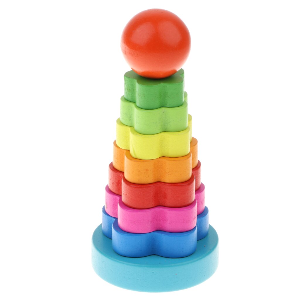 Kids Wooden Rainbow Stacking Rings Tower Block Toy... – Grandado